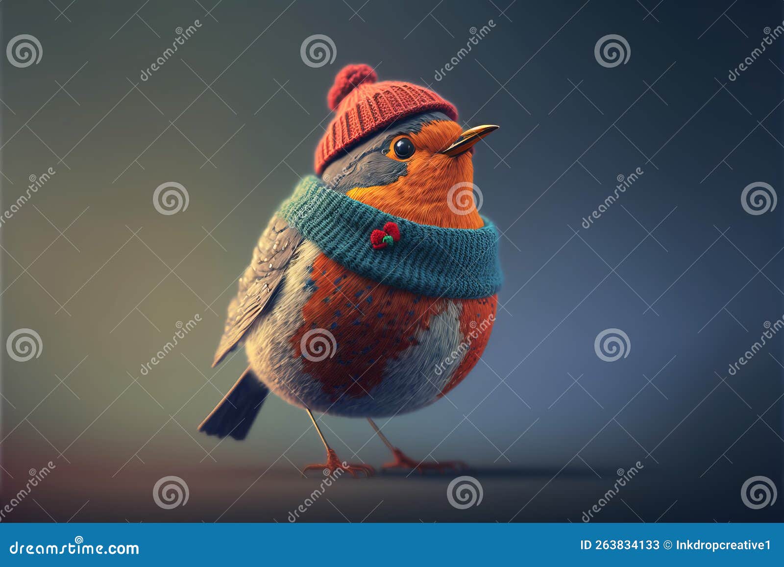 A Festive Robin Wrapped Up in a Knitted Hat and Scarf. Generative Ai ...