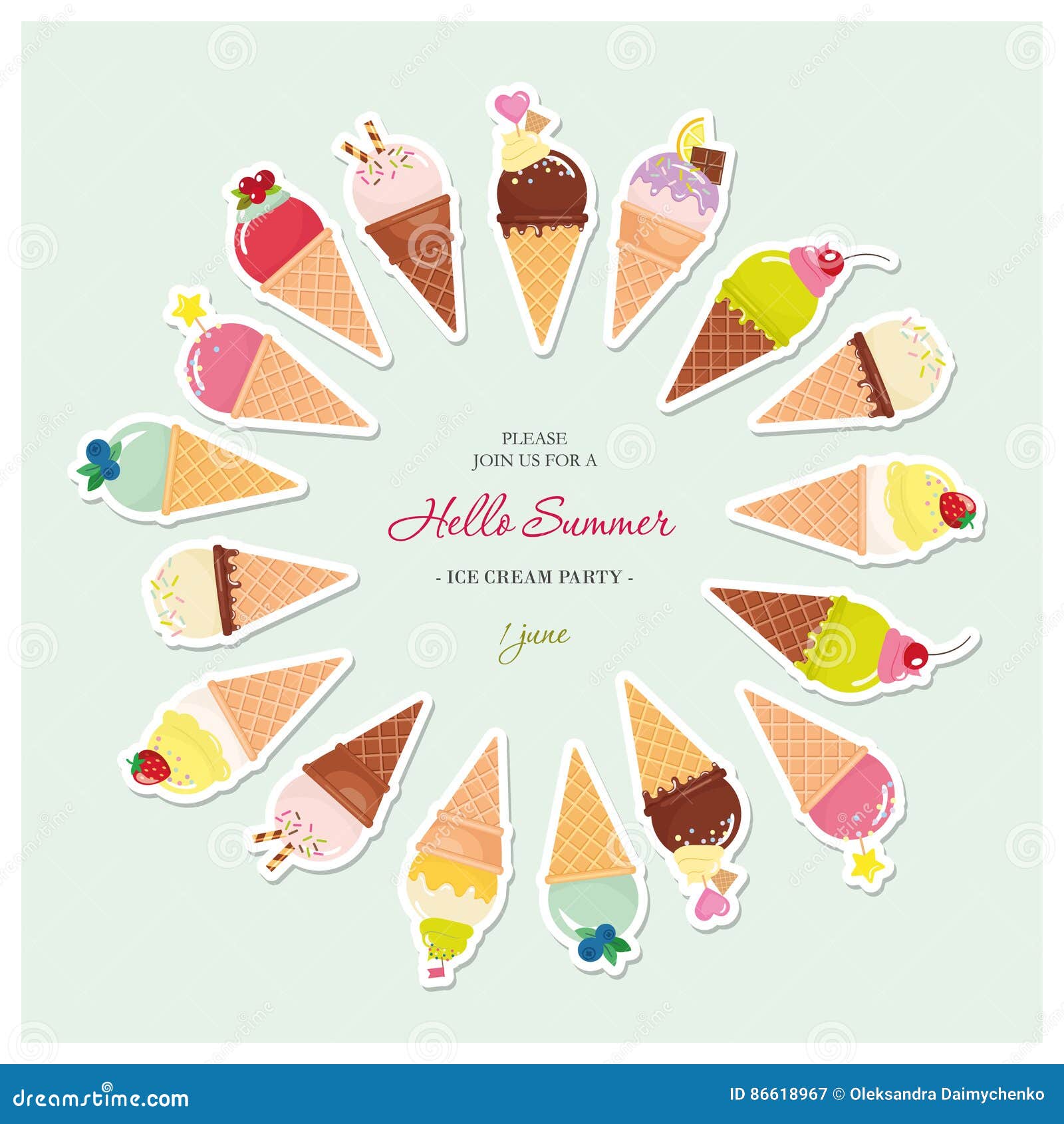 Festive Round Frame Made of Ice-cream Cones with Sample Text. Stock ...