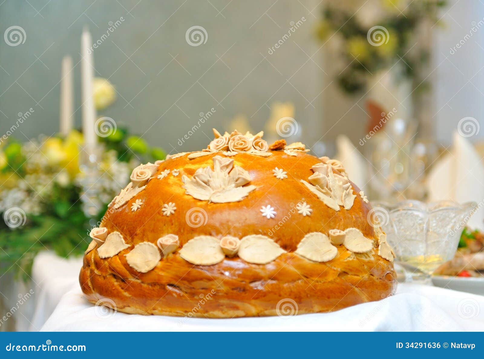 Festive Round Loaf Bread on Table . Stock Photo - Image of recipe ...