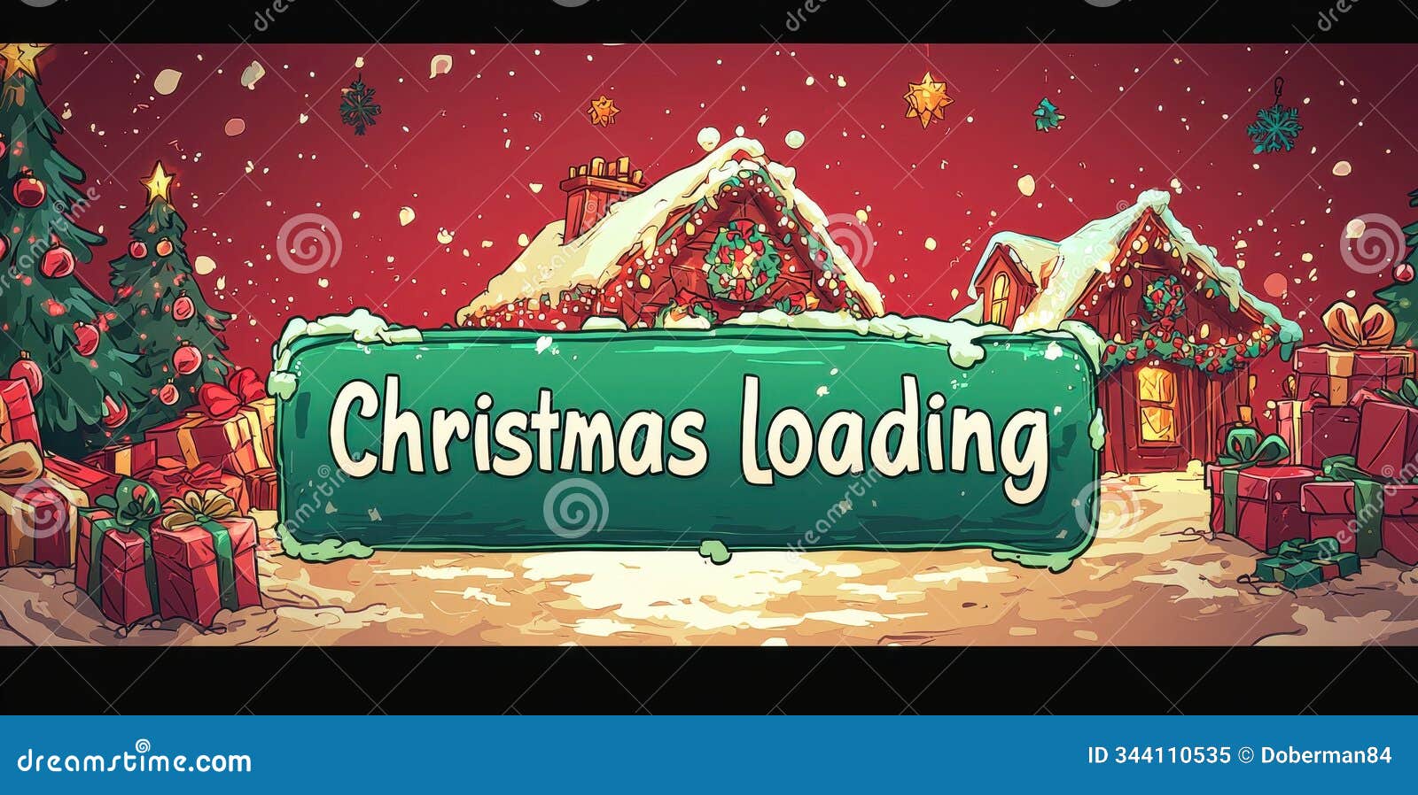 Festive Scene with Christmas Loading Progress Bar and Decorations Stock ...