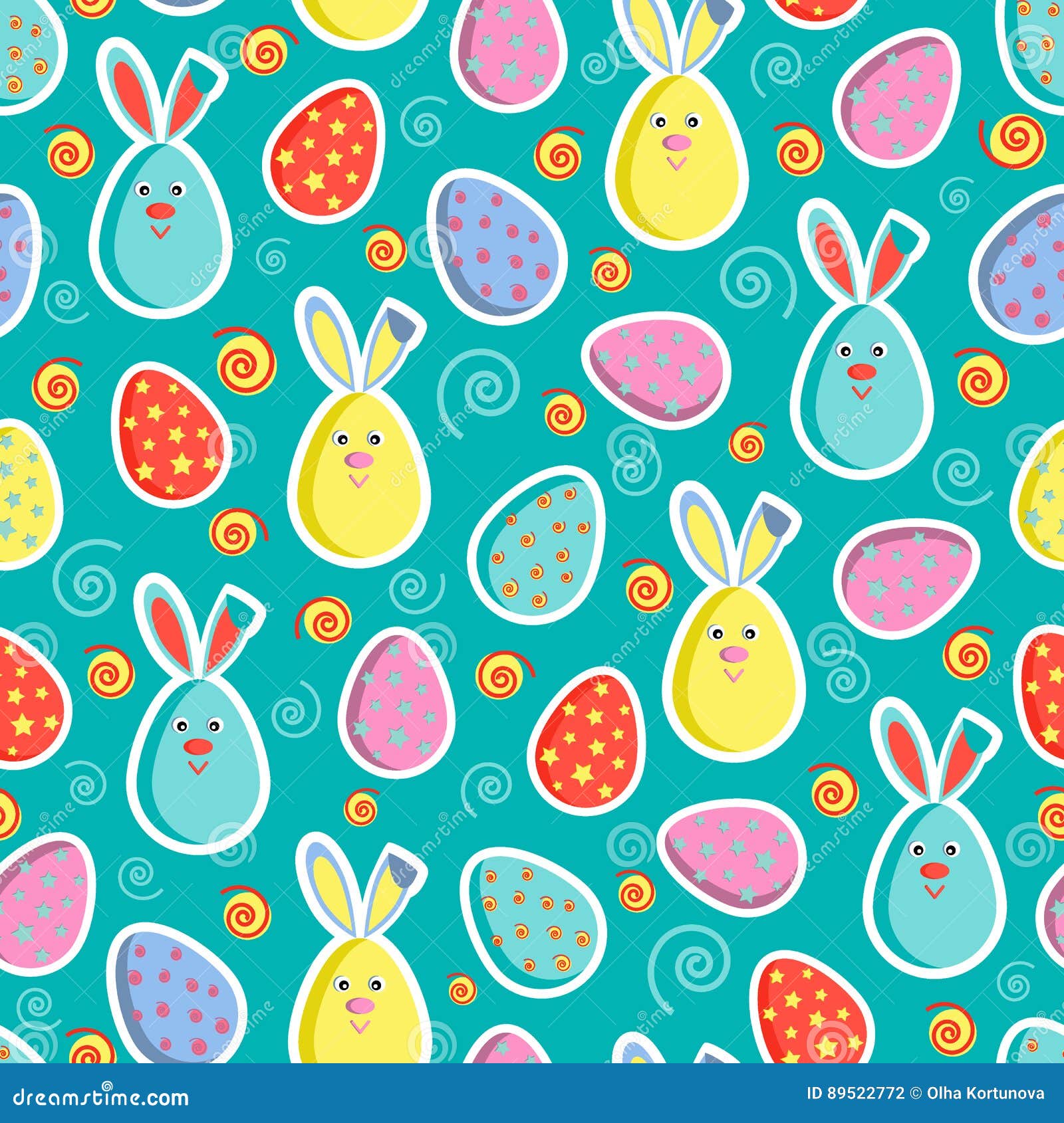 Festive Seamless Pattern with Colored Eggs and Easter Bunnies. Vector ...