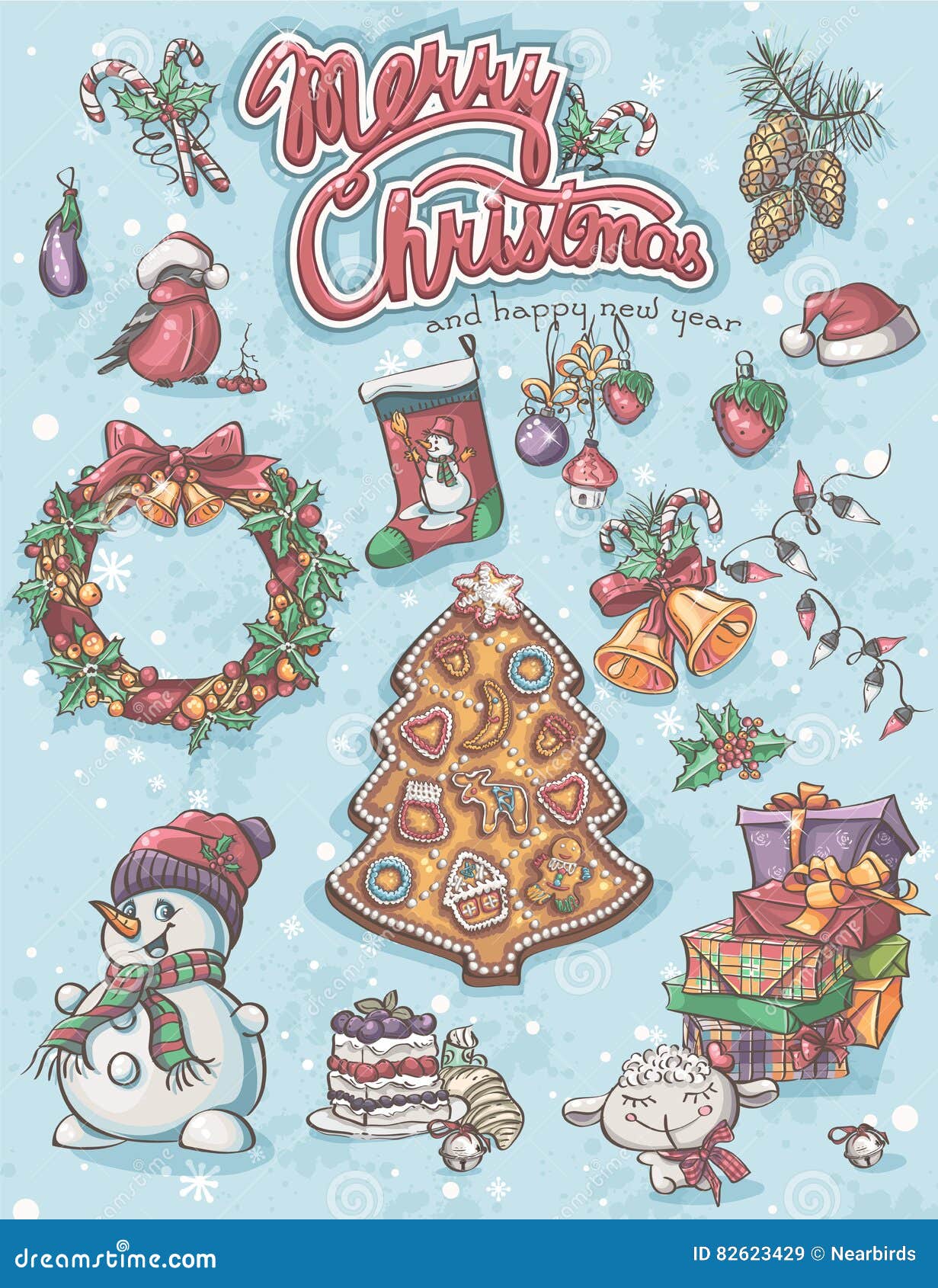 Festive Set of Elements To Merry Christmas Stock Vector - Illustration ...