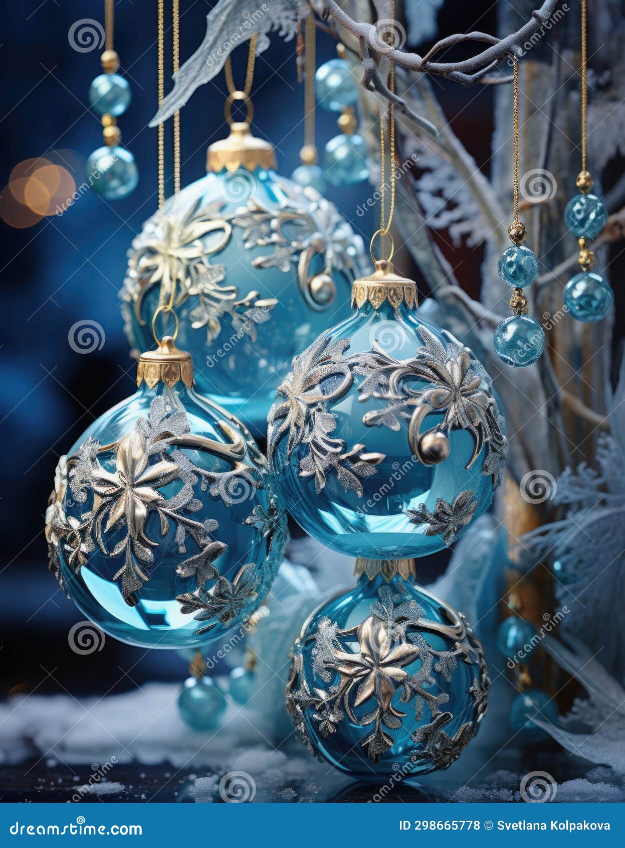 Festive Set with Light Blue Christmas Ornaments Stock Illustration ...