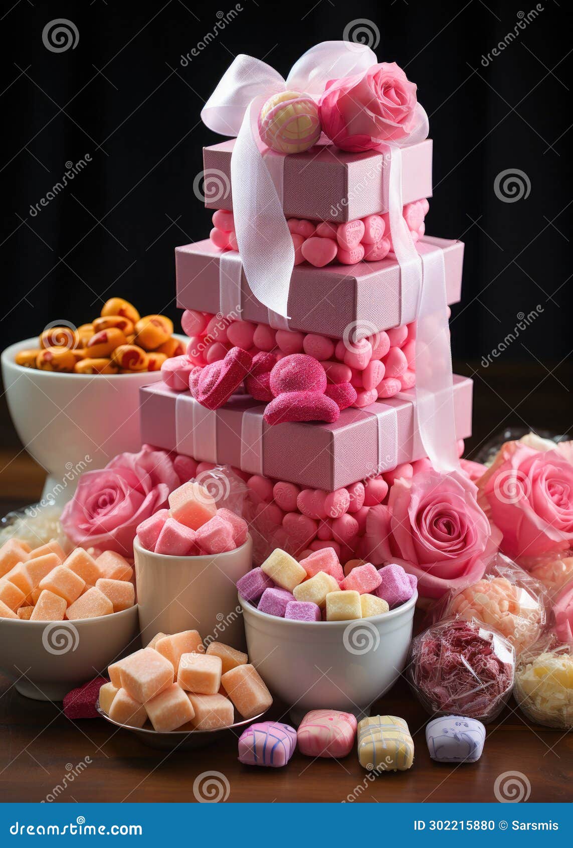 Festive Sets Of Sweets And Chocolate In Different Gift Boxes Royalty ...