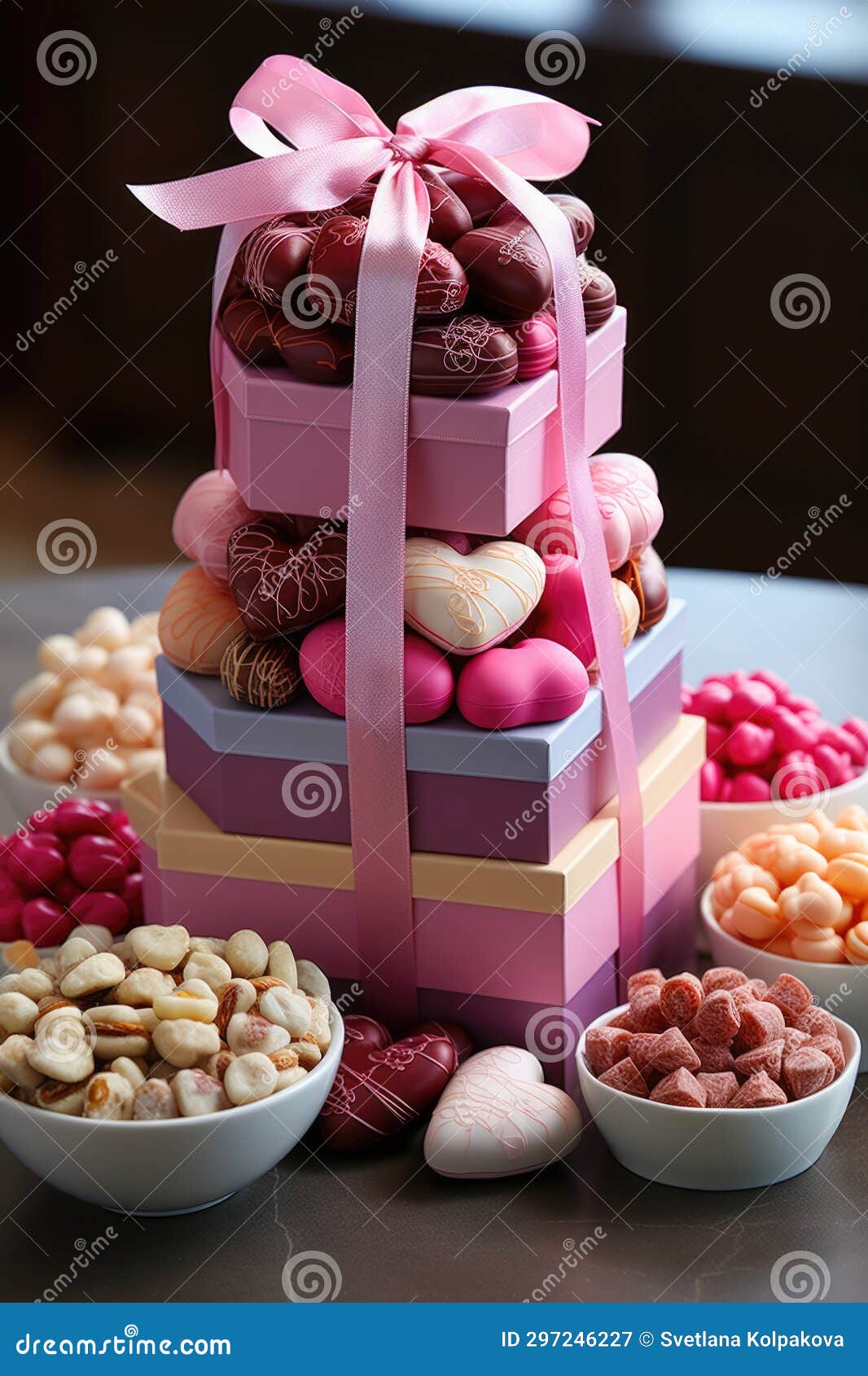 Festive Sets of Sweets and Chocolate in Different Gift Boxes Stock ...