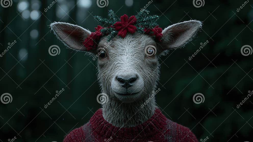 Festive Sheep with Floral Crown Stock Illustration - Illustration of ...