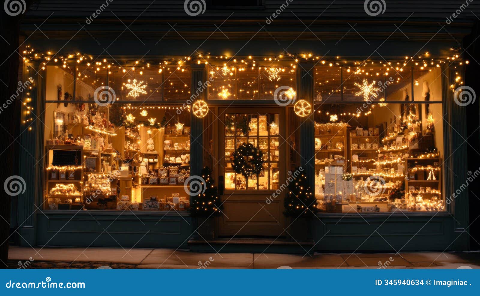 Festive Shop Window Displayed with Christmas Lights Stock Illustration ...