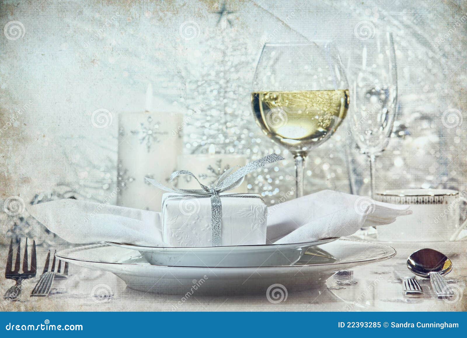 Festive Silver Dinner Setting for the Holidays Stock Image - Image of ...