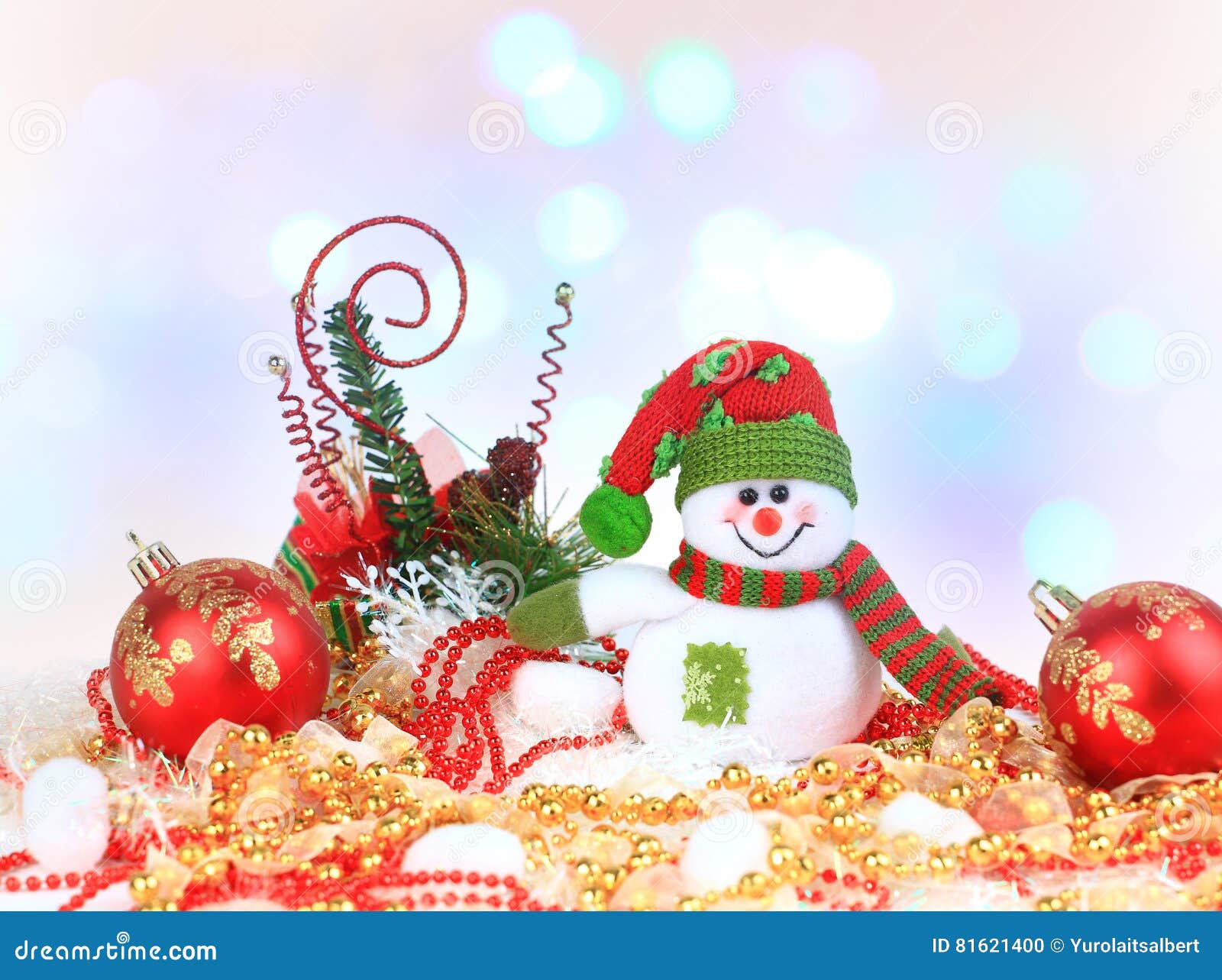 Festive Snowman with Christmas Light Background Stock Photo - Image of ...
