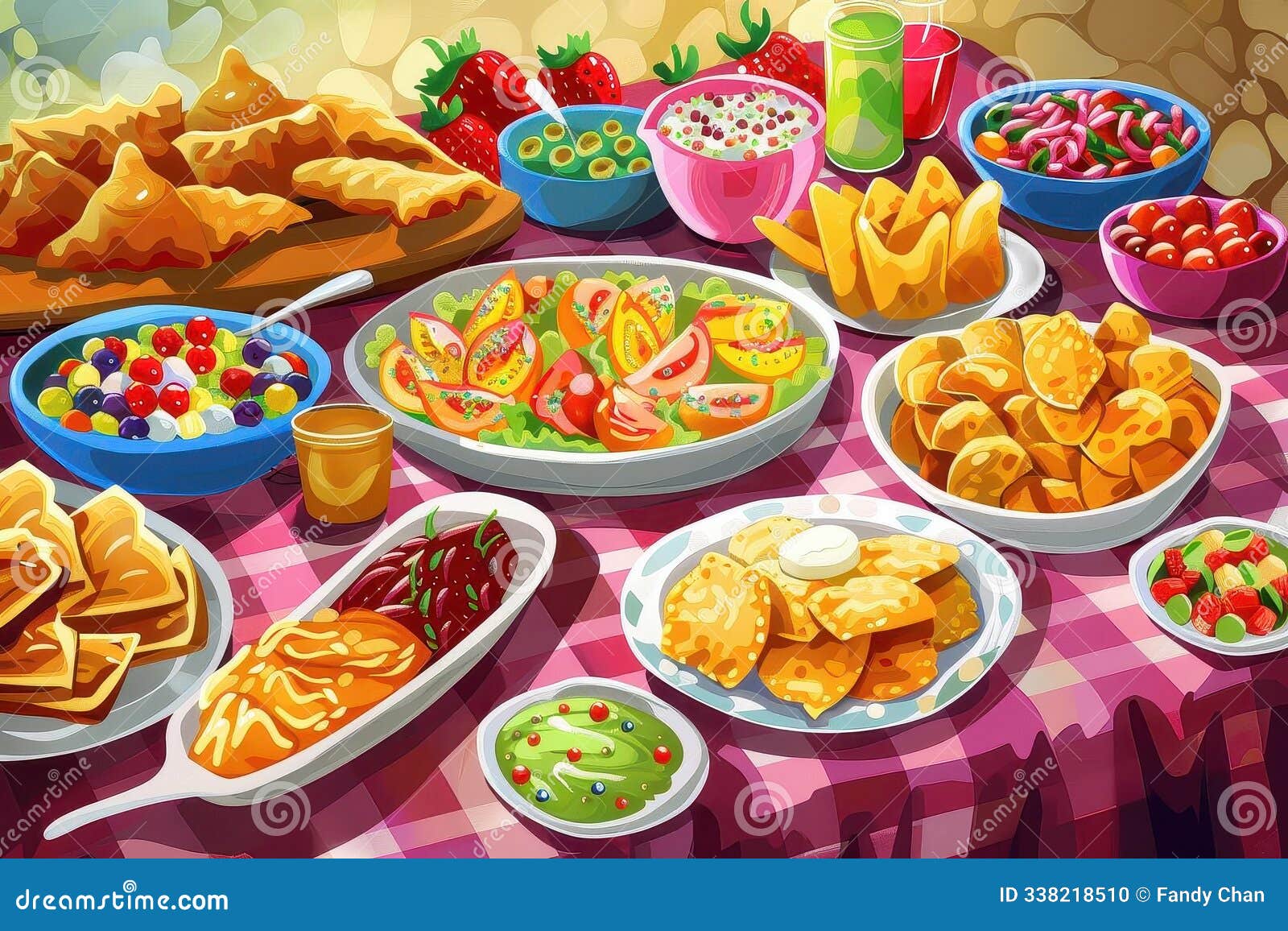 A Festive Spread of Appetizers and Snacks Stock Illustration ...