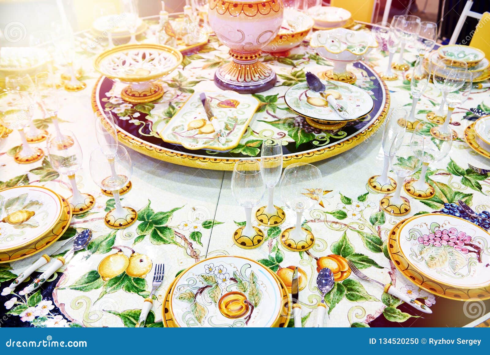Festive Table with Beautiful Tableware Stock Photo - Image of glass ...