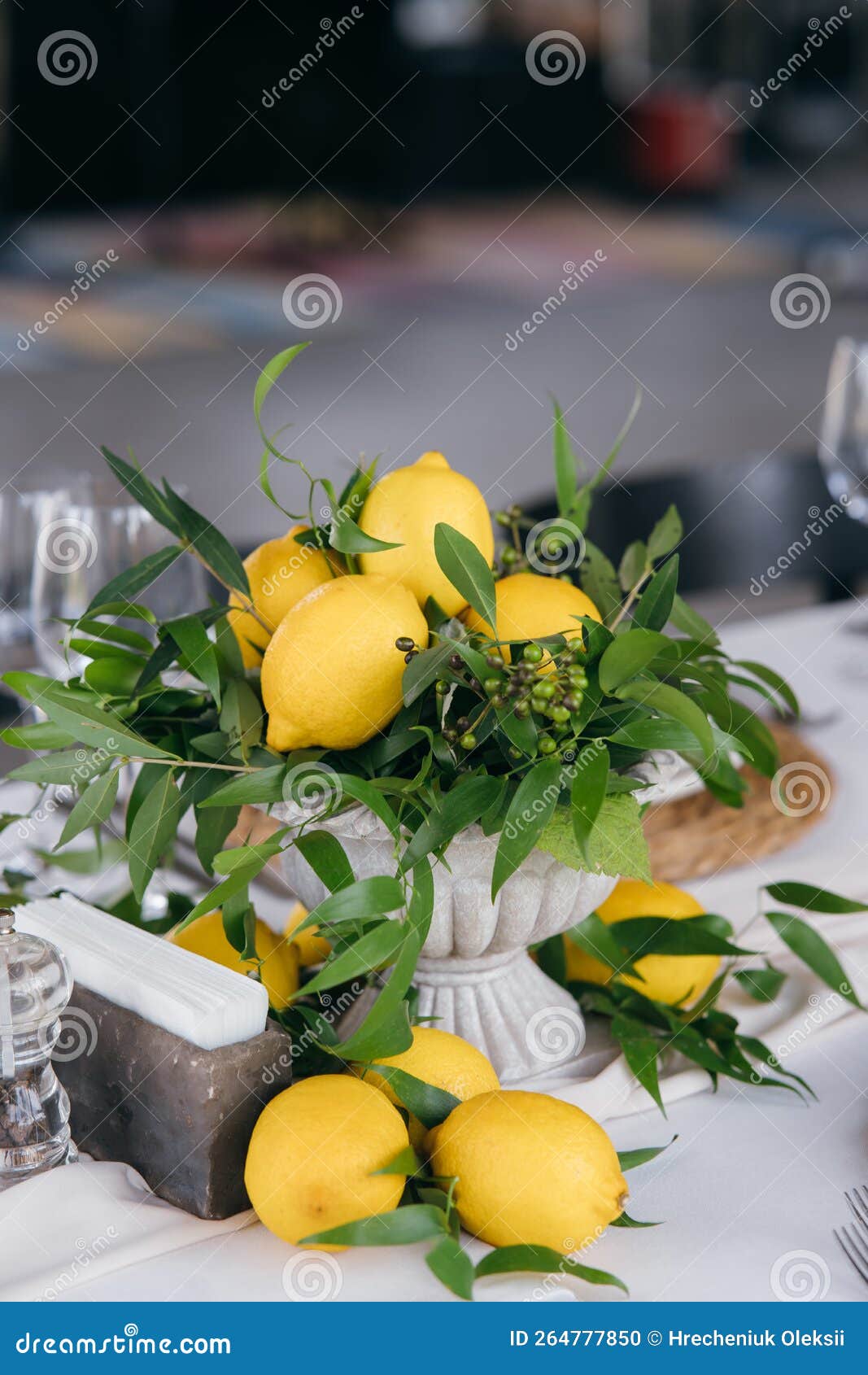 Festive Table Decorated with Lemon Arrangements Stock Photo - Image of ...