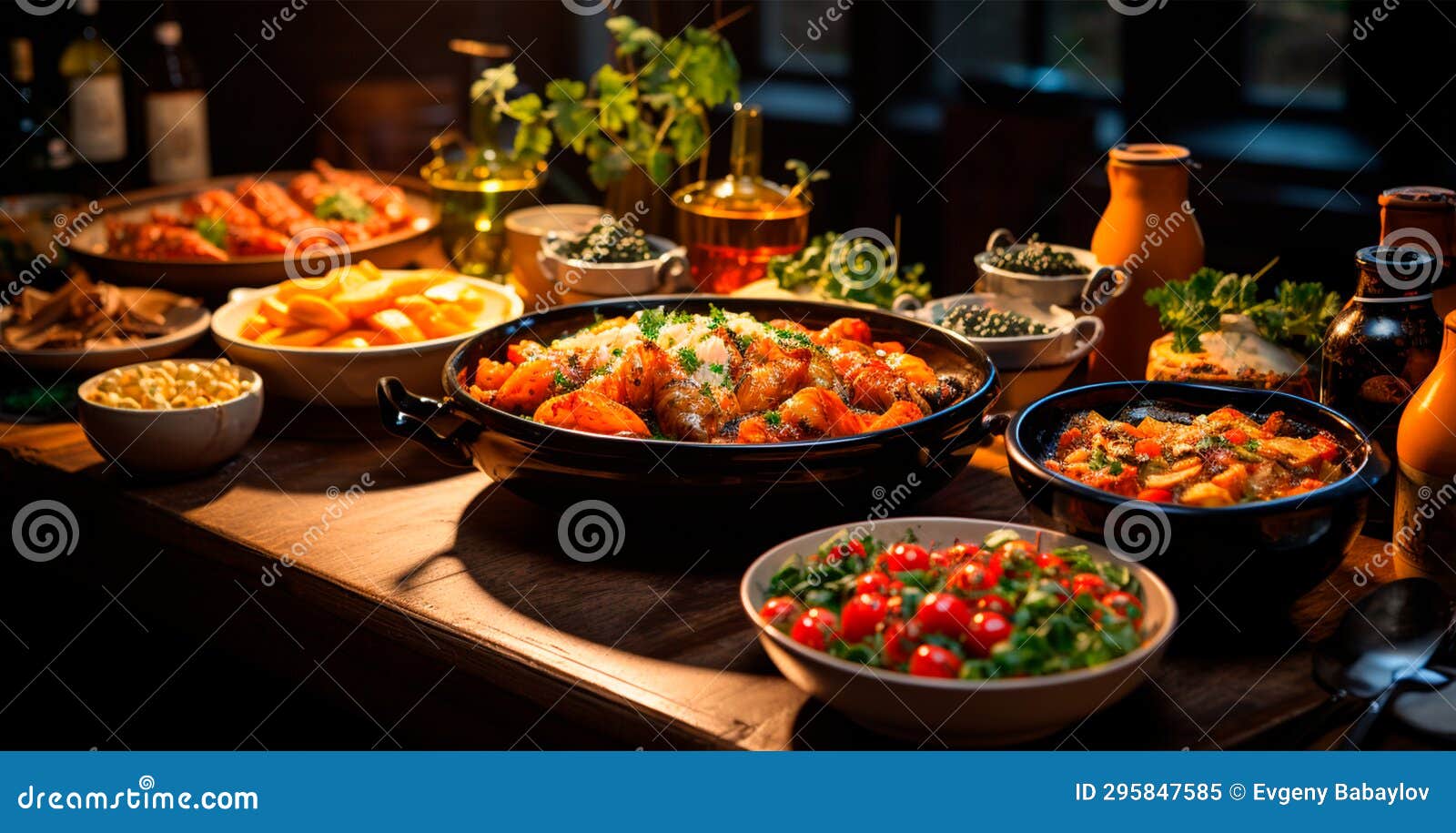Festive Table, Many Dishes from Different Countries of the World - AI ...
