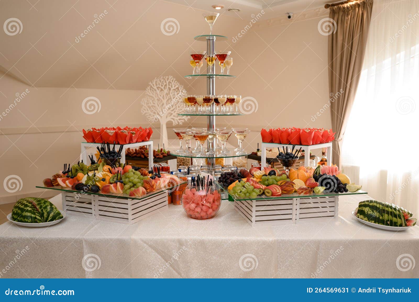 Festive Table Set with Food and Drinks. Stock Image - Image of glasses ...
