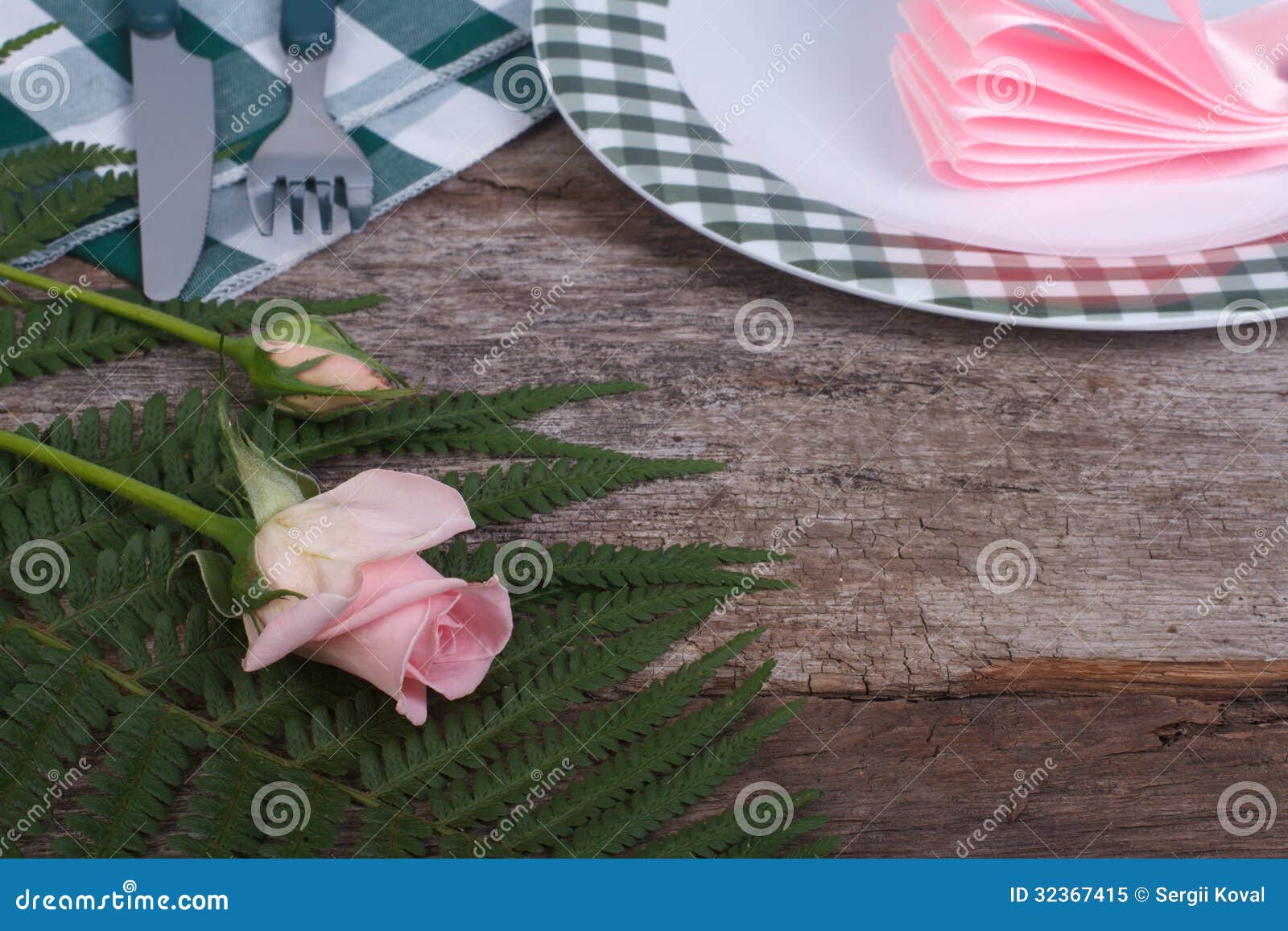 Festive Table Setting Decorated with a Pink Rose Stock Image - Image of ...