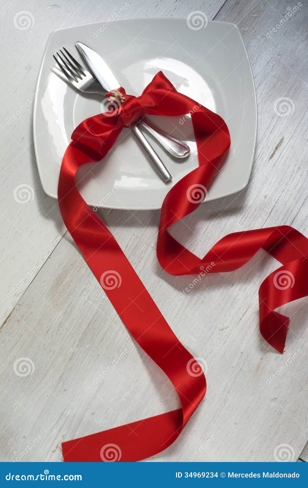Festive Table Setting and Decoration with Red Ribbon Stock Photo ...