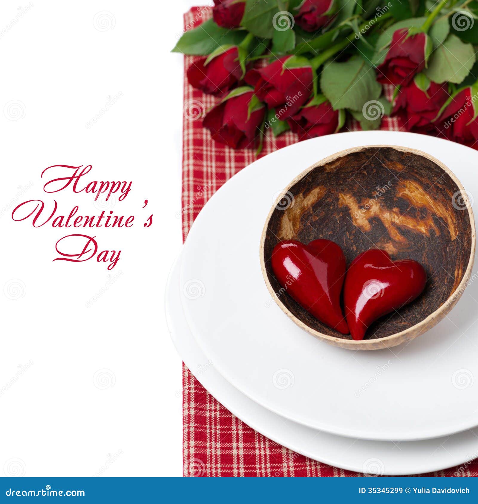 Festive Table Setting with Red Hearts and Roses, Isolated Stock Image ... Festive Table Setting with Red Hearts and Roses, Isolated Stock Image ...