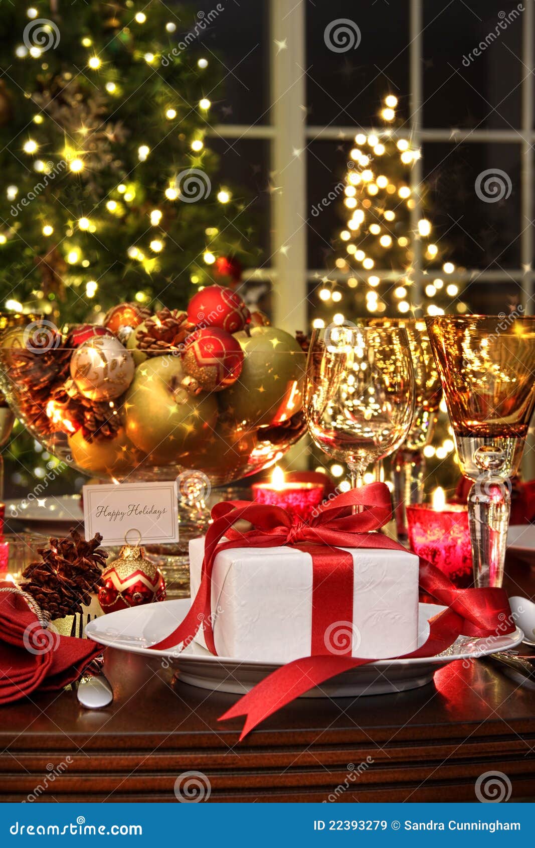 Festive Table Setting with Red Ribbon Gift Stock Image - Image of ... Festive Table Setting with Red Ribbon Gift Stock Image - Image of ...
