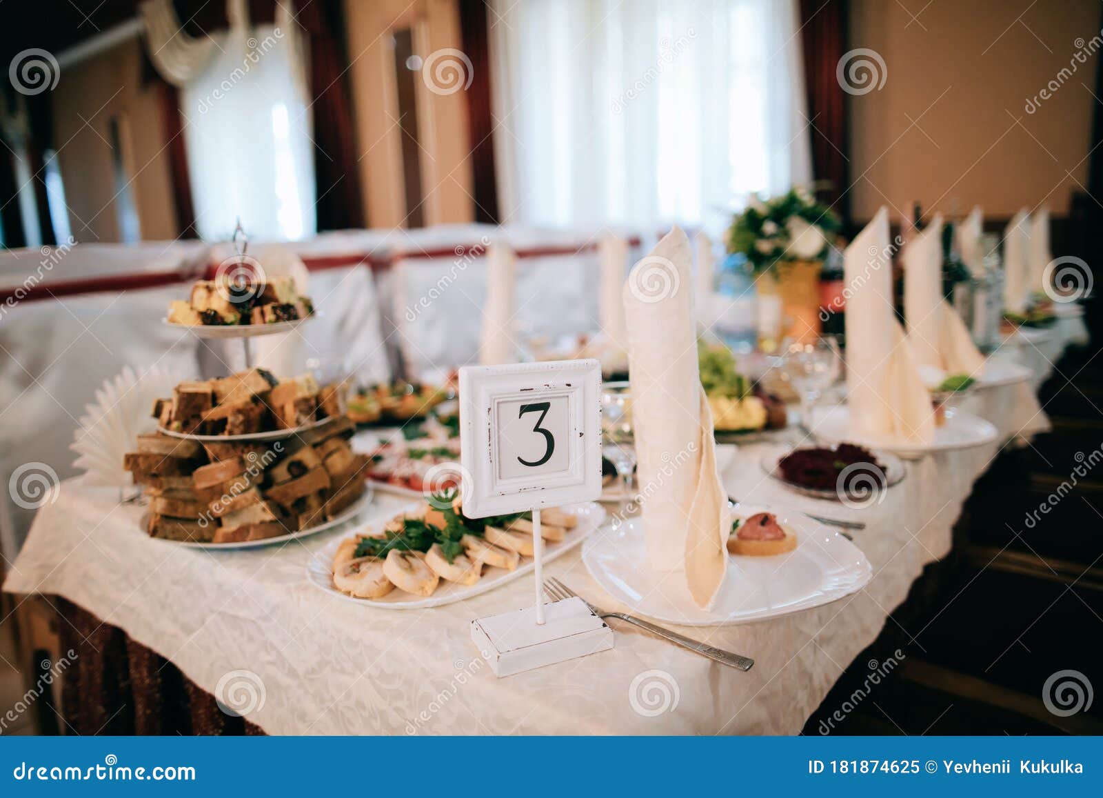 Festive Table Setting in Restaurant, Food on the Tables for a Wedding ...
