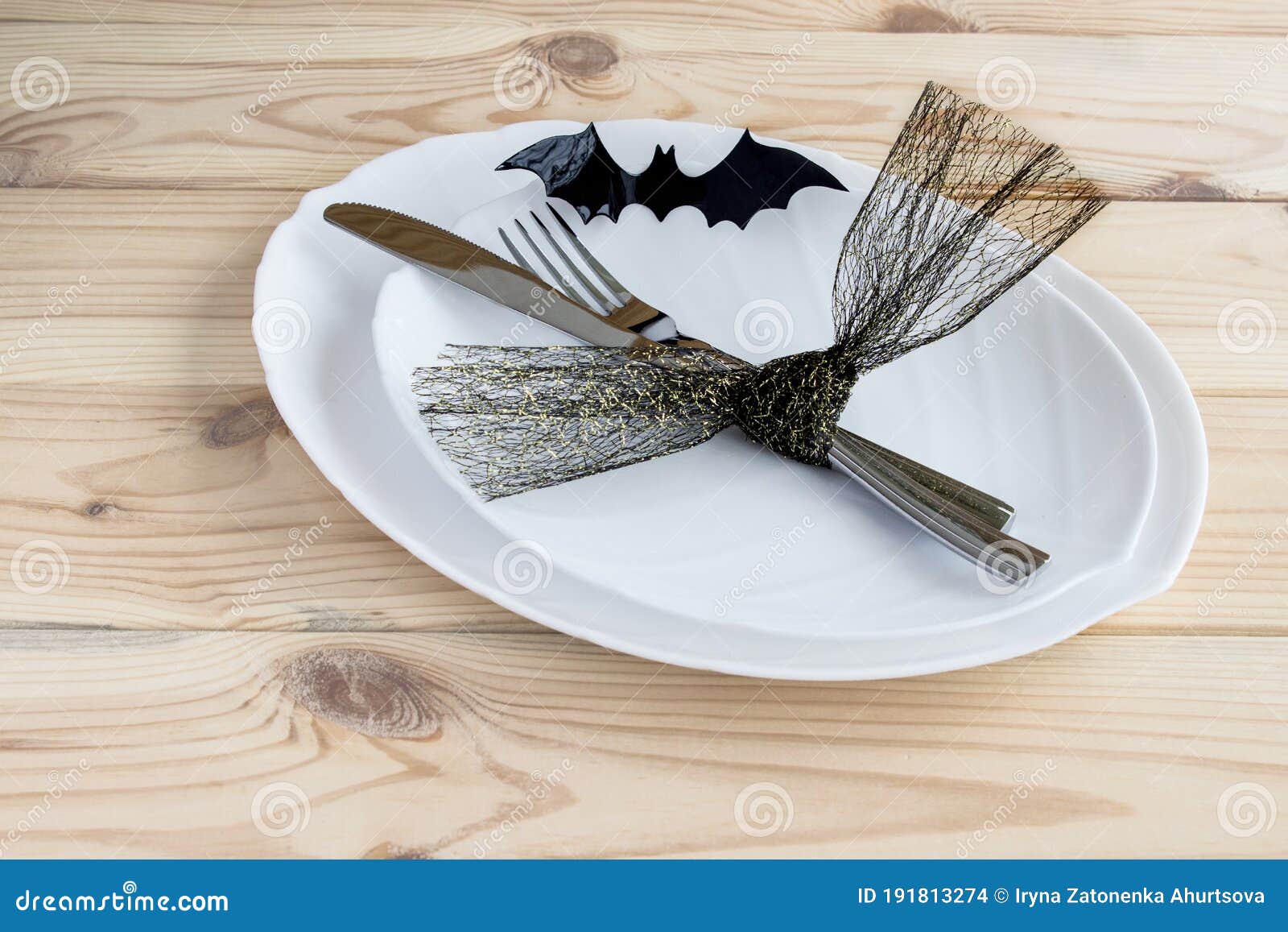 Festive Table Setting in the Style of Halloween. Fork, Knife, Plates ...