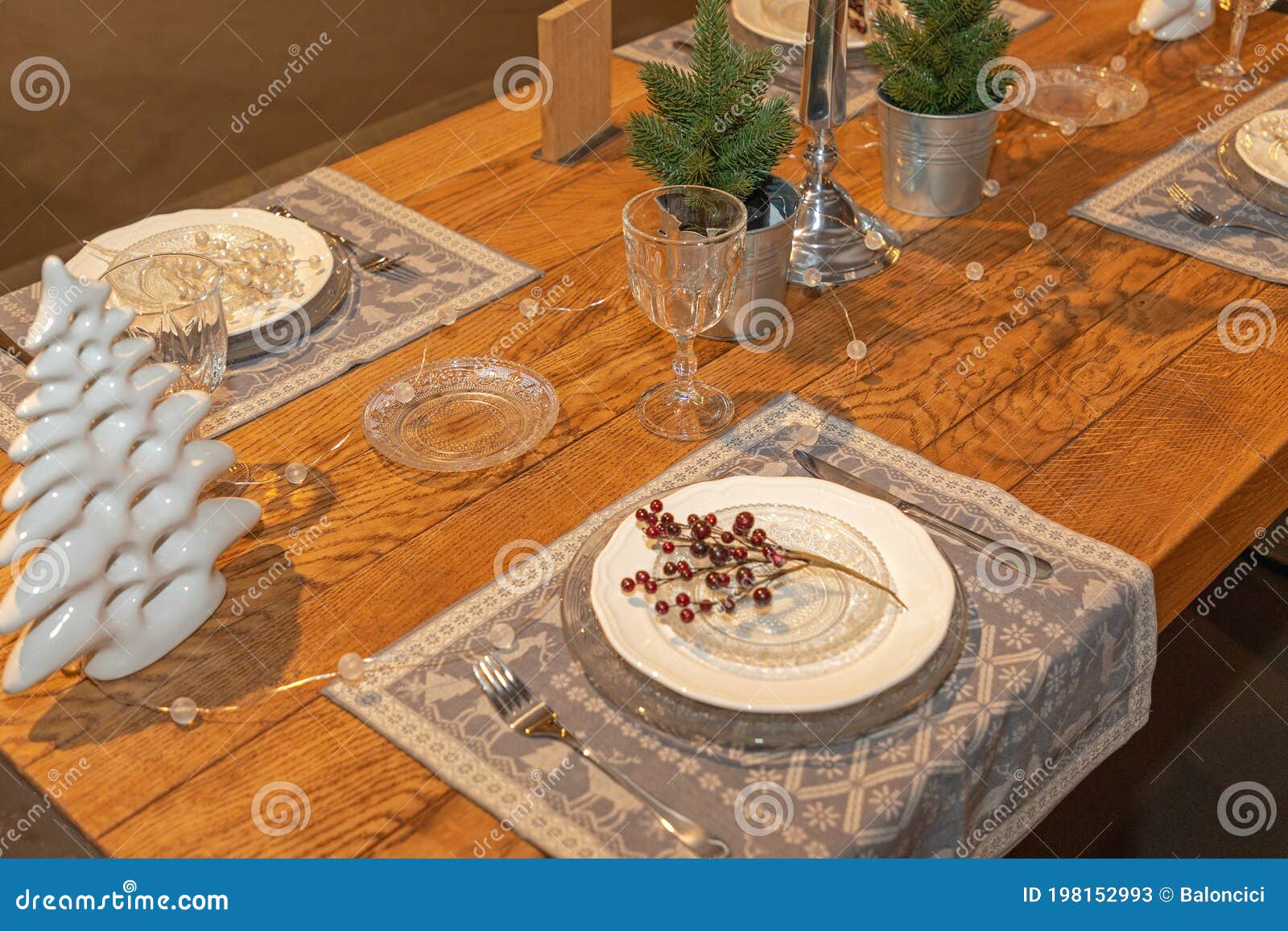 Festive Table Setup stock image. Image of winter, holidays - 198152993