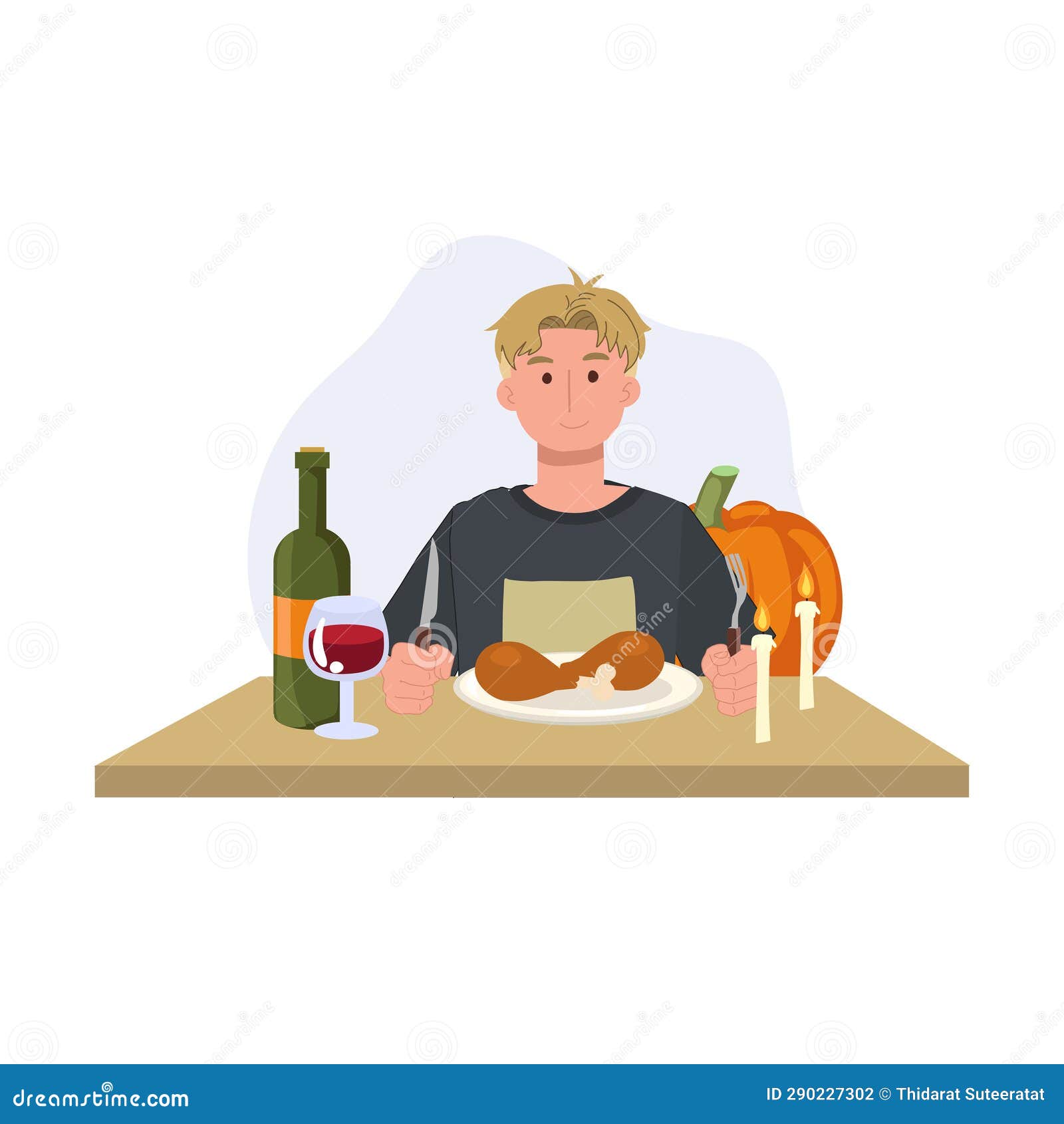 Festive Thanksgiving Dinner. Man Celebrating Thanksgiving Feast with ...