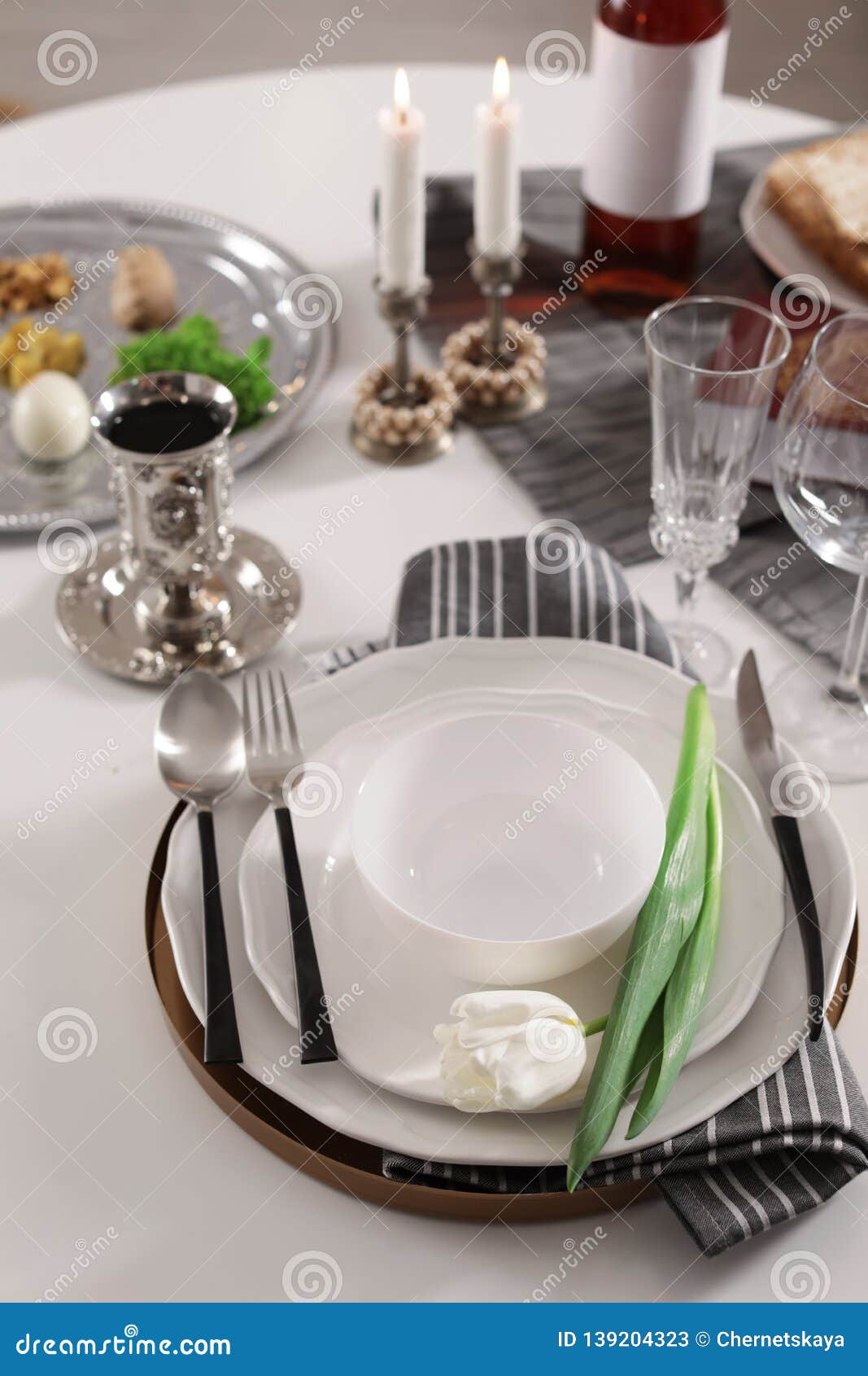 Festive Traditional Passover Table Setting. Stock Image - Image of ...
