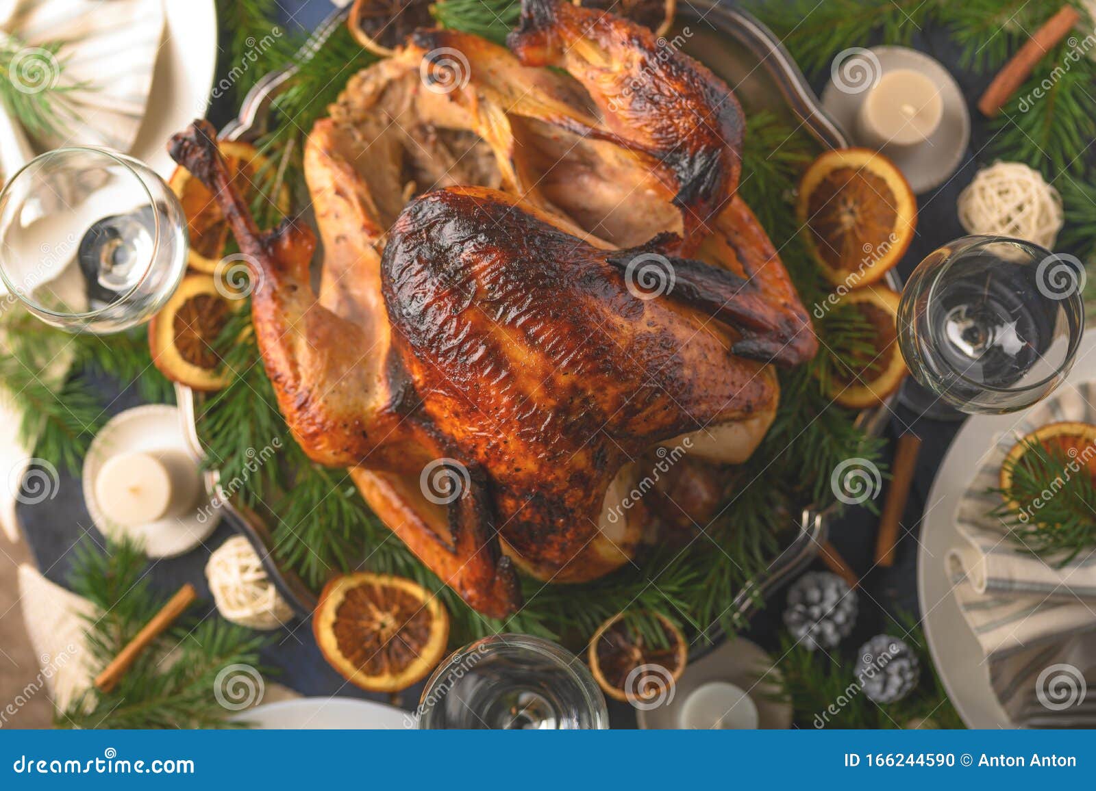 Festive Turkey, on a Served Table, Recipes, Horizontal Frame Stock ...