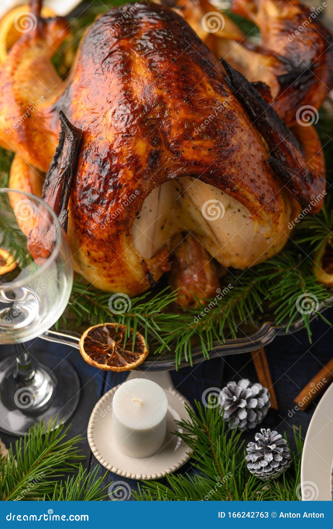 Festive Turkey, on a Served Table, Vertical Frame Stock Image - Image ...