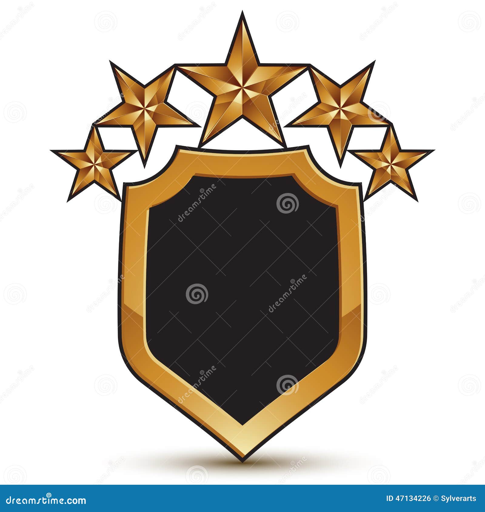 Festive Vector Golden Shield Emblem with Five Stars, 3d Branded Stock ...