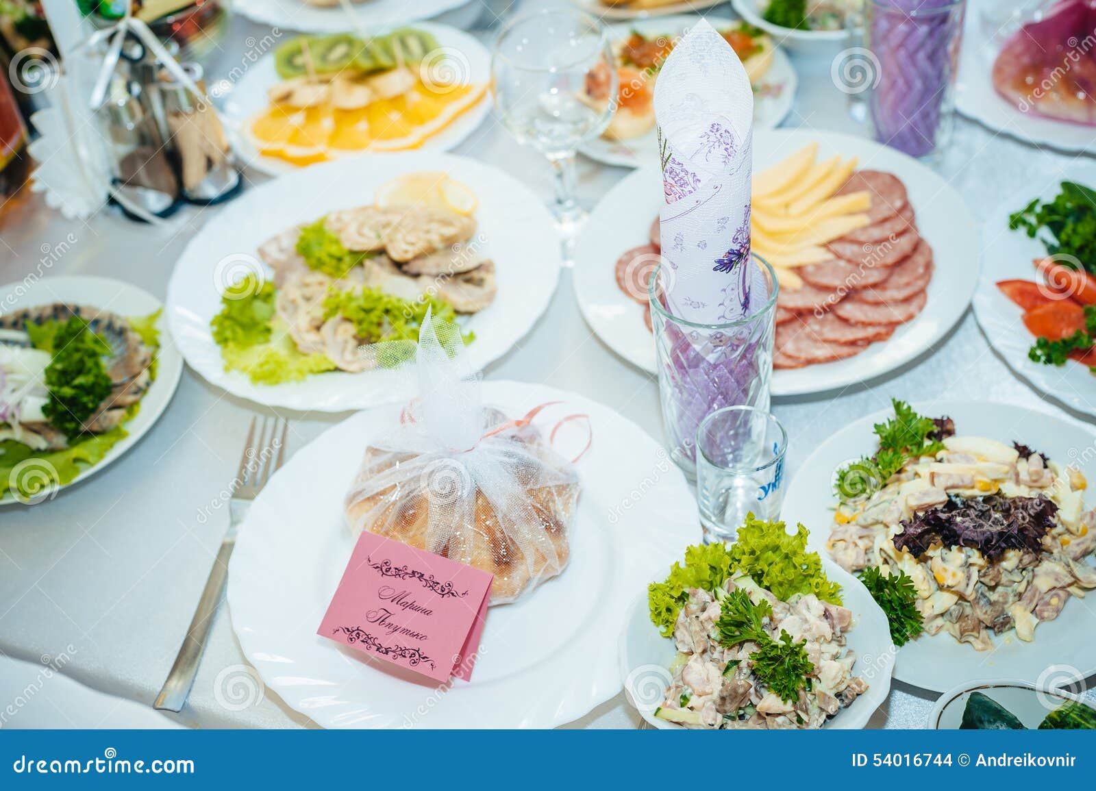 Festive Well-laid Table with Food and Drink Stock Photo - Image of meal ...