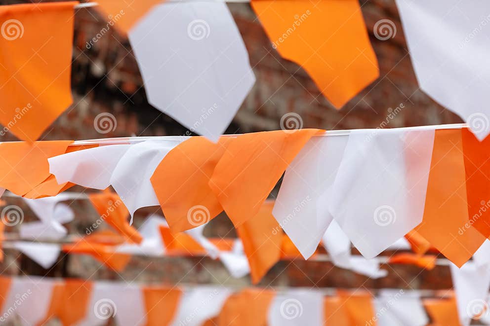 Festive White-orange Flags As a Background Stock Photo - Image of paper ...