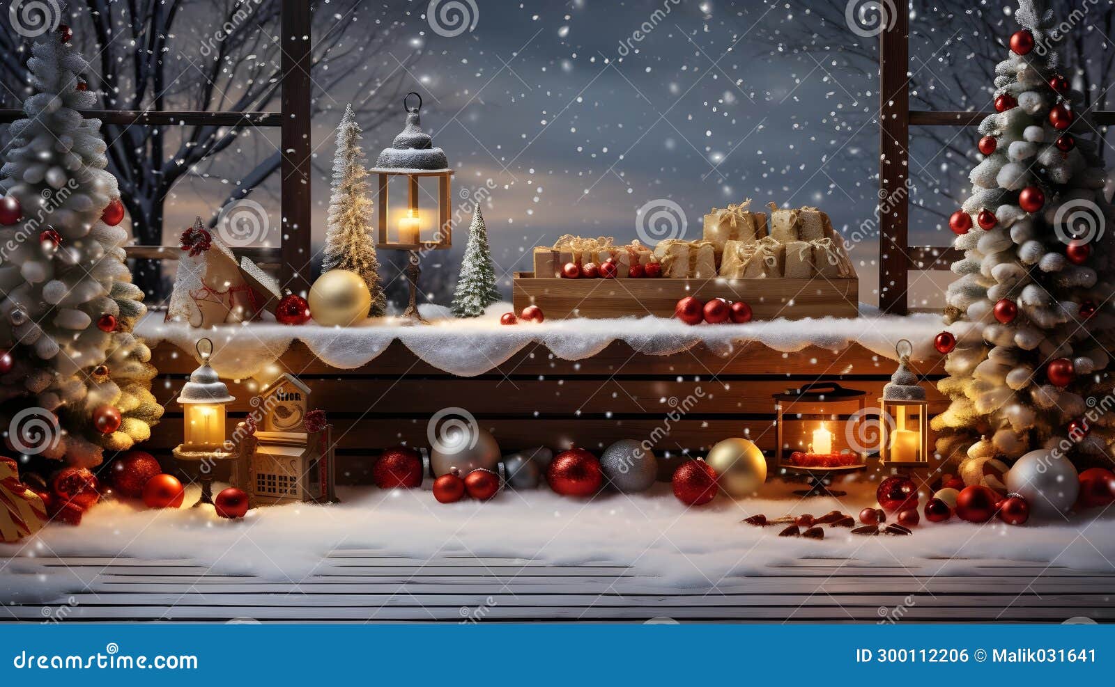 A Festive Winter Holiday Scene Featuring a Vibrant Holiday Border Stock ...