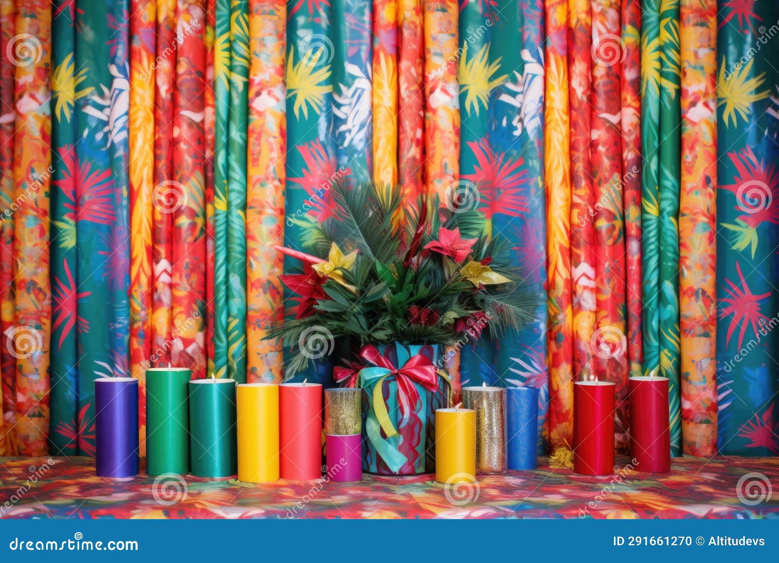 Festive Wrapping Paper As a Colourful Booth Backdrop Stock Photo ...
