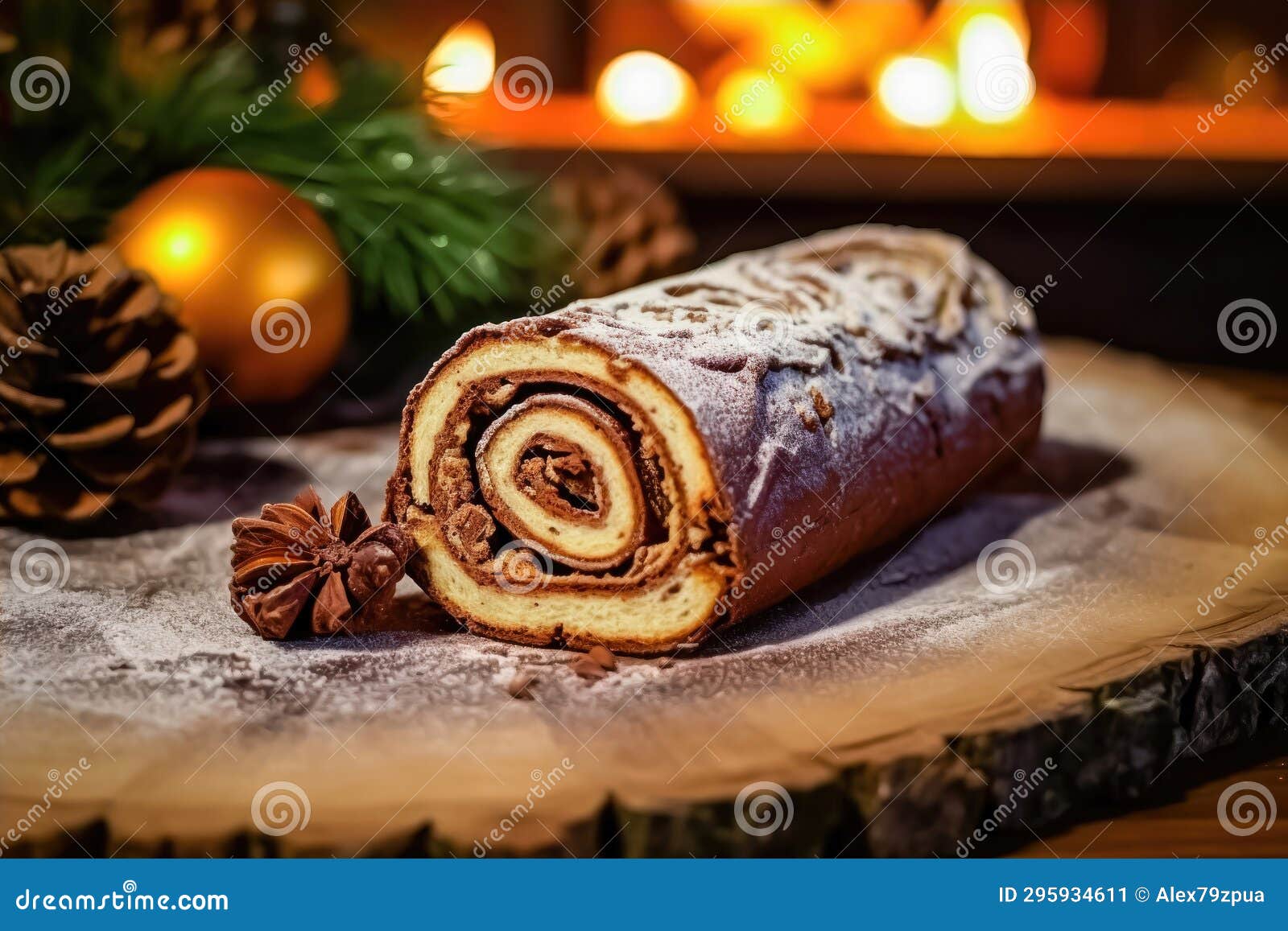 Festive Yule Log Cake on Holiday Table Setting - Generative AI Stock ...