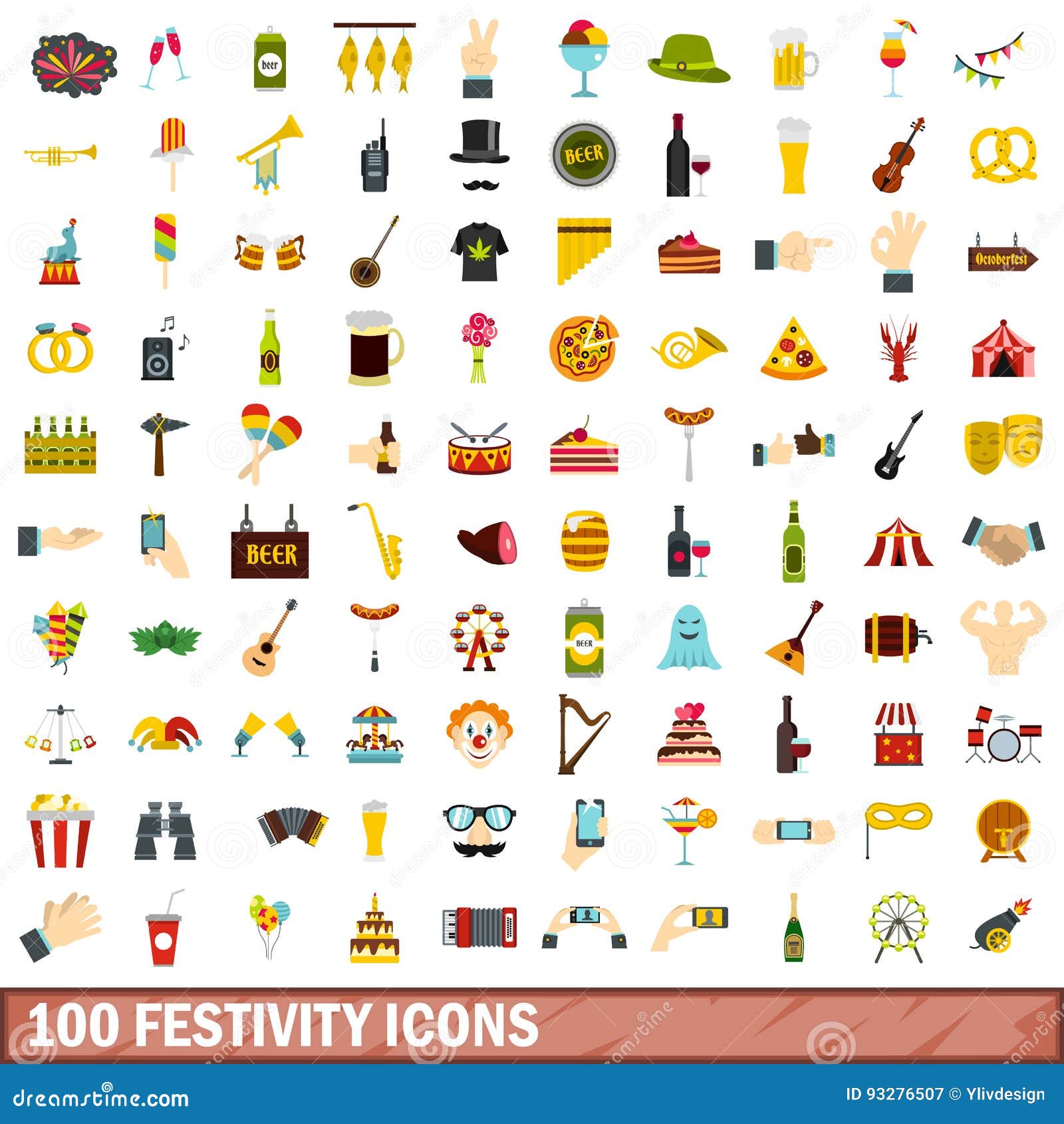 100 Festivity Icons Set, Flat Style Stock Vector - Illustration of ...