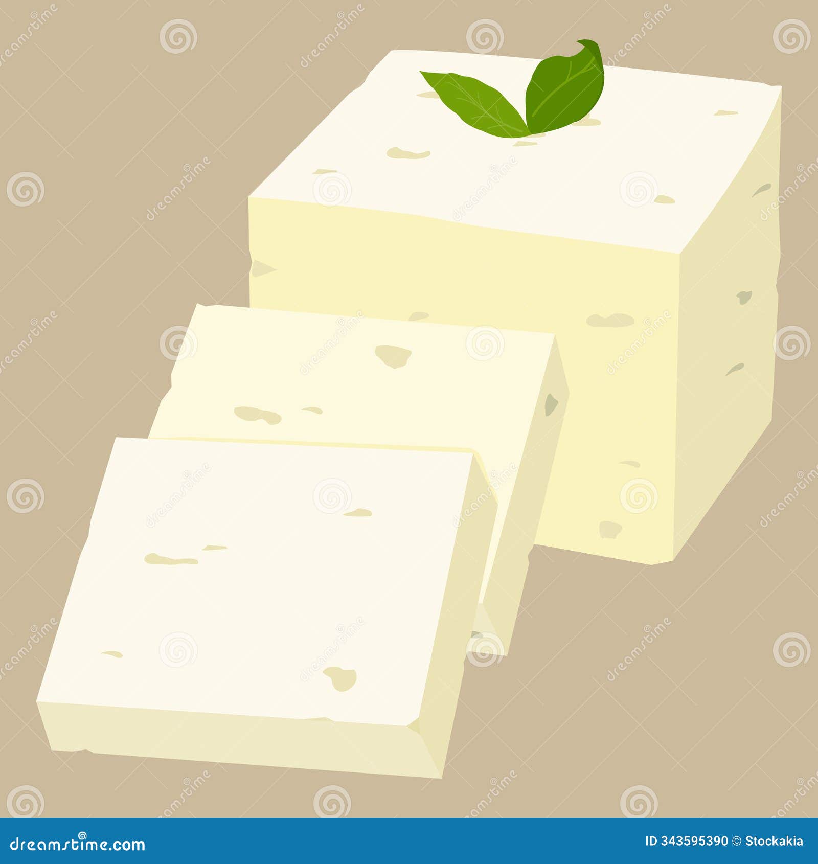 Feta Cheese. Sliced White Greek Cheese with Green Leaf on Top, Pieces ...