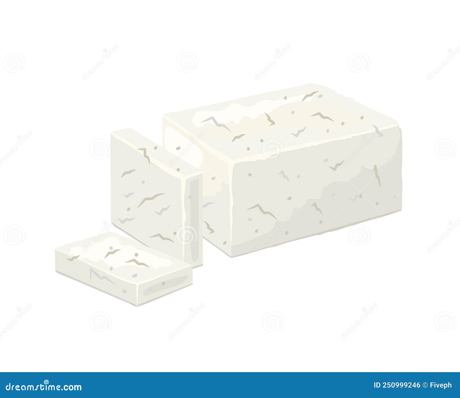 Feta Cheese Whole Piece and Slices, Vector Illustration on a White ...