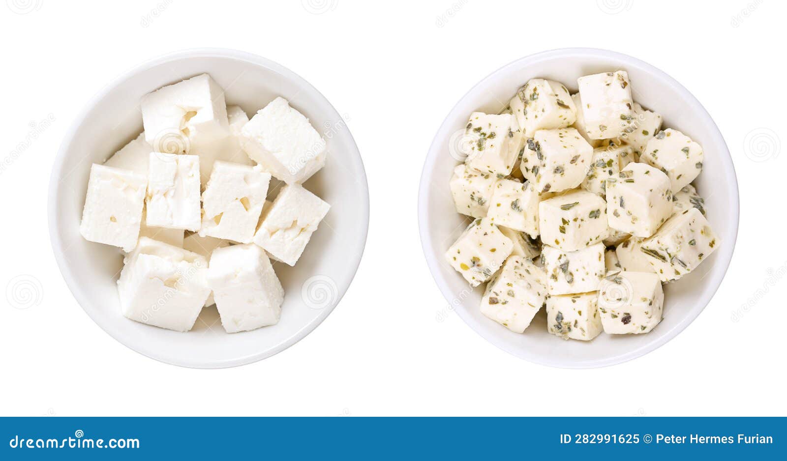 Greek Feta Cubes, Brined Cheese with Mediterranean Herbs, in a Wooden ...
