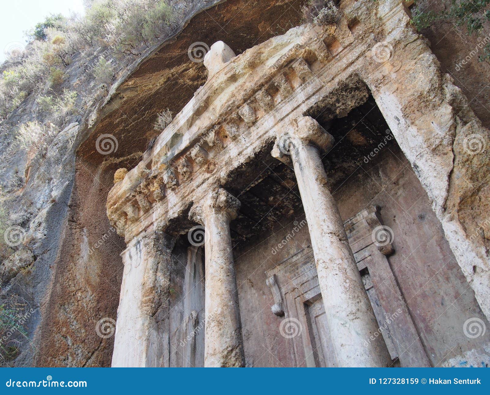 Fethiye rock tombs Amyntas stock image. Image of columns - 127328159