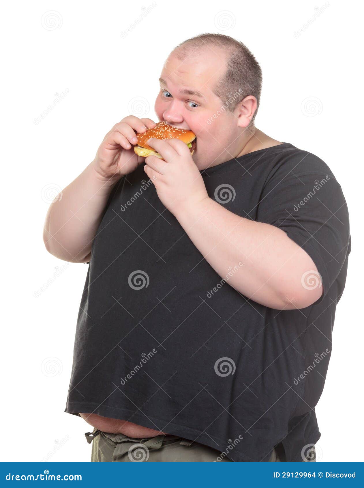 Fetter Mann, Der Gierig Hamburger Isst Stockfoto - Bild von fett ...