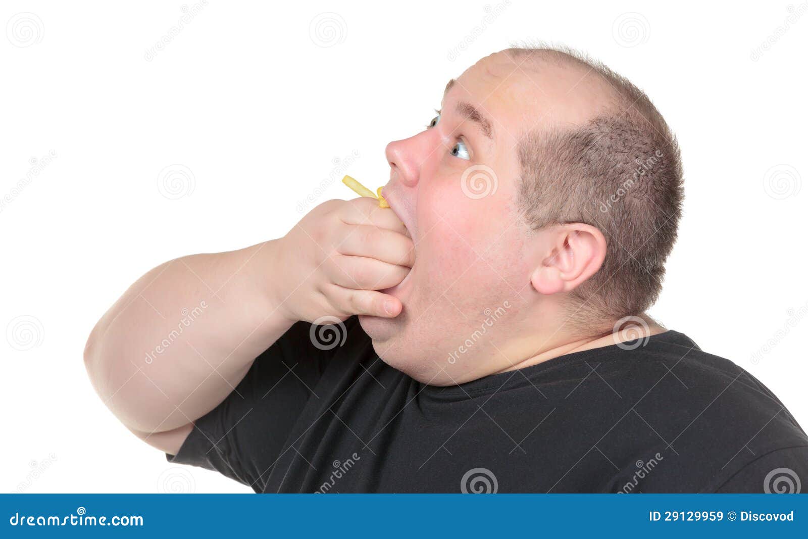 Fetter Mann, Der Gierig Pommes-Frites Isst Stockbild - Bild von fett ...