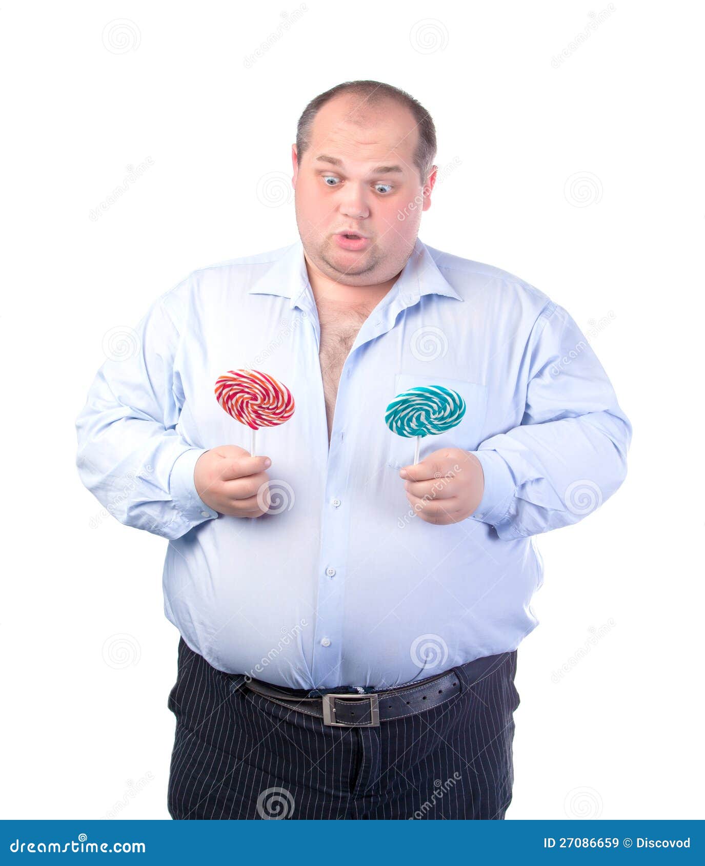 Fetter Mann in Einem Blauen Hemd, Mit Lutscher Stockbild - Bild von ...