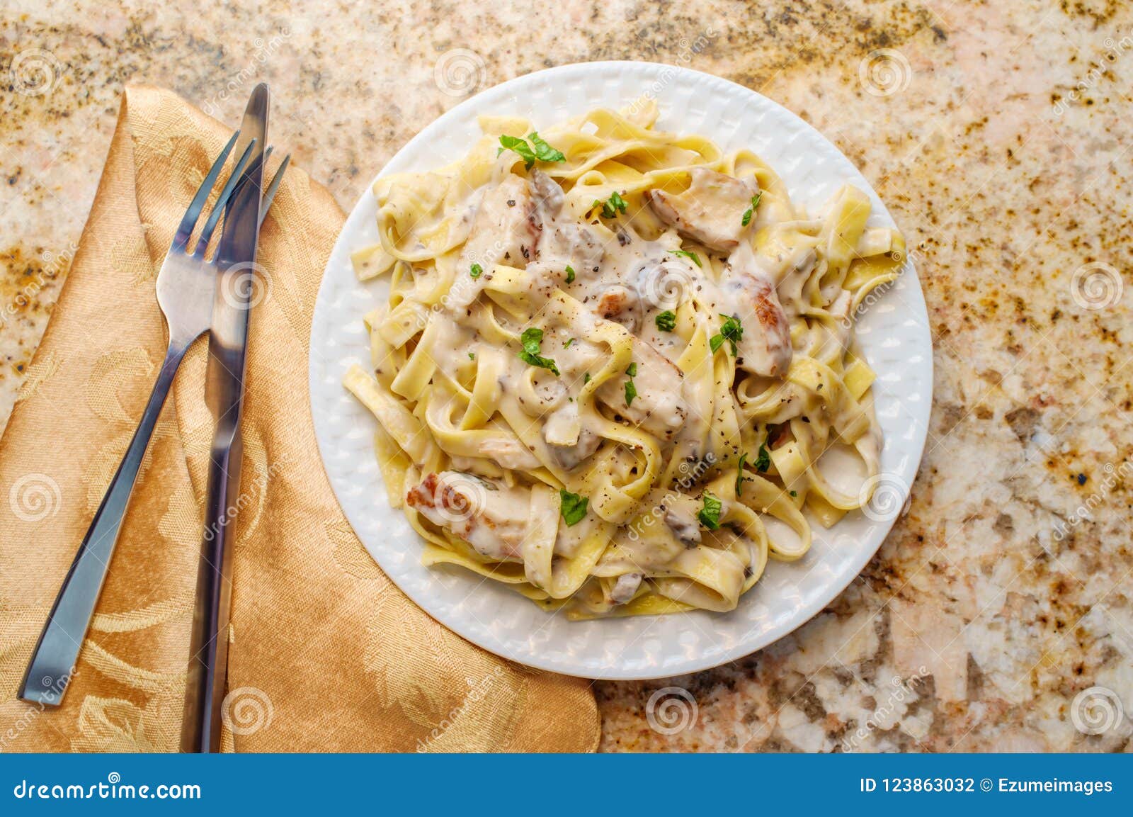 Fettuccine Alfredo Grilled Chicken Foto de archivo - Imagen de sano ...