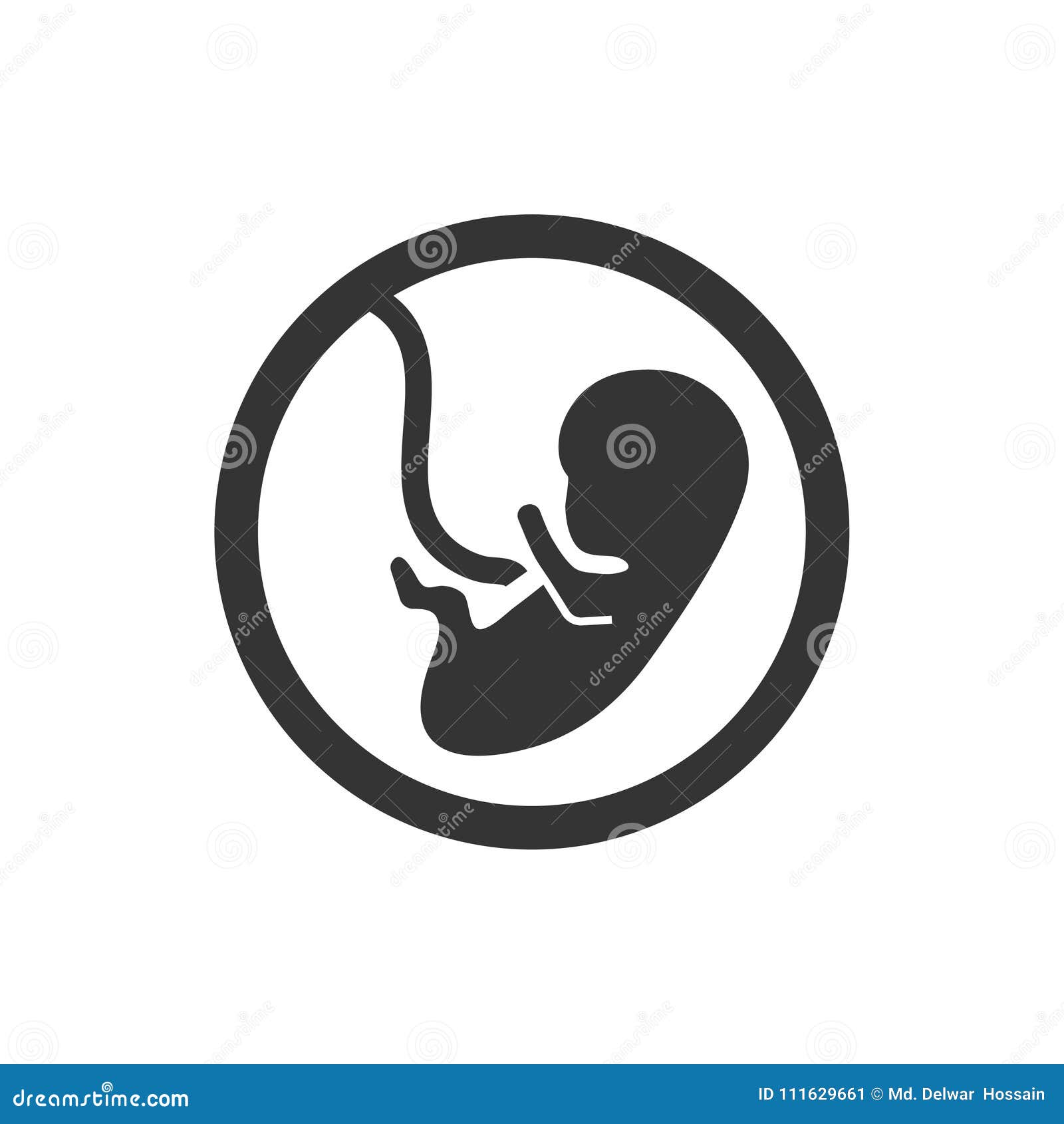Fetus Icon. Prenatal Human Child With Placenta Symbol. Embryo Sign ...