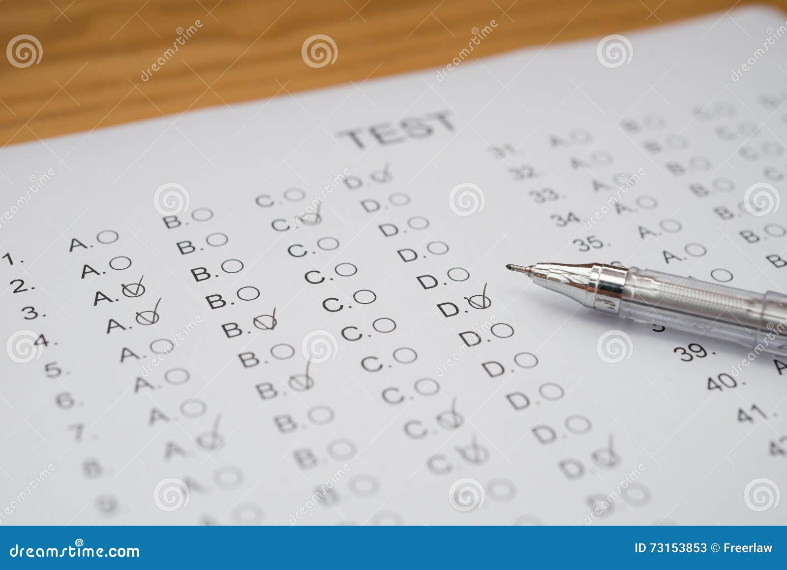 Feuille De Note Du Test Avec Des Réponses Image stock - Image du choix ...