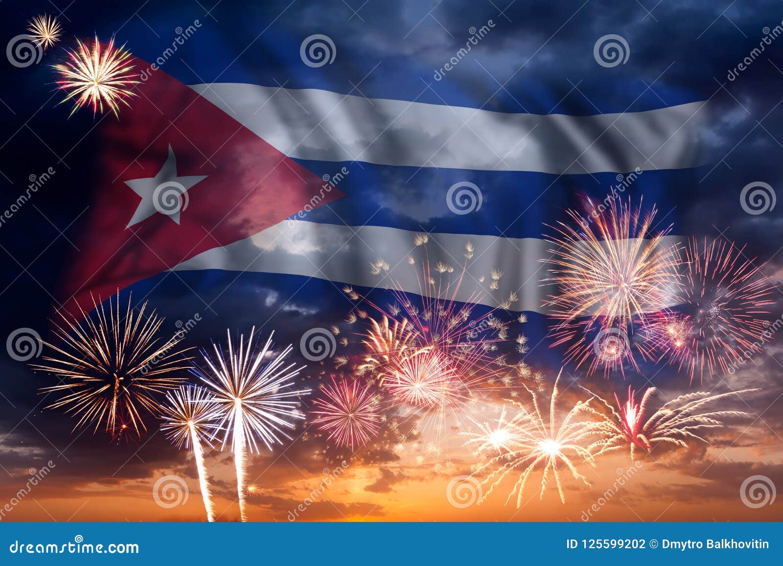 Feux D'artifice Et Drapeau Du Cuba Photo stock - Image du fireworks ...