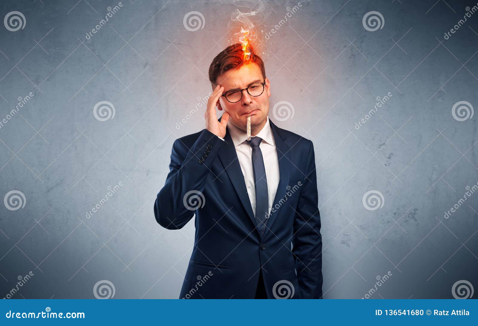 Sick Businessman with Burning Head Concept Stock Photo - Image of ...