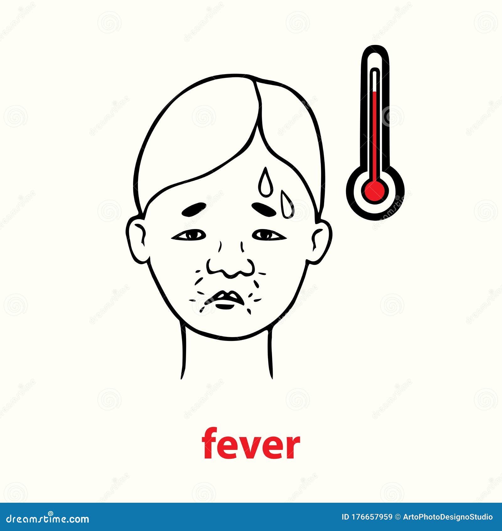 Fever Icon, Outline Simple Doodle Drawing Stock Vector - Illustration ...