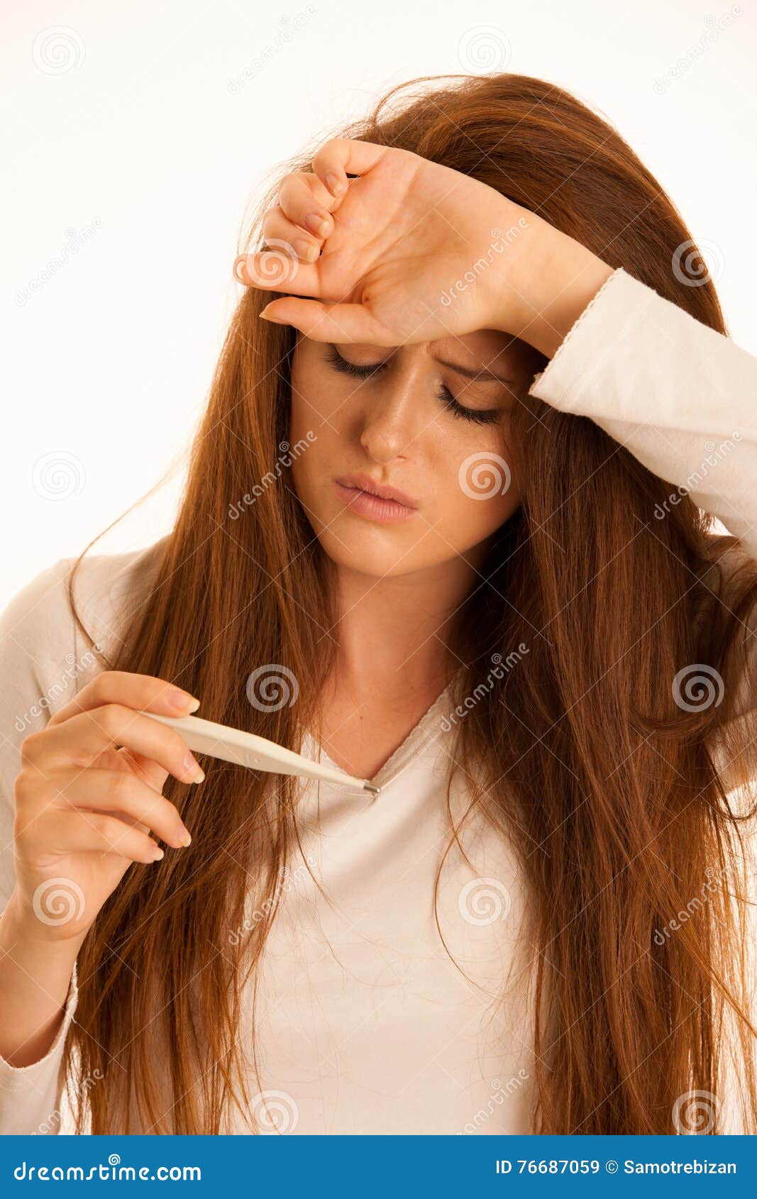 Fever illness flu woman stock image. Image of hair, person - 76687059